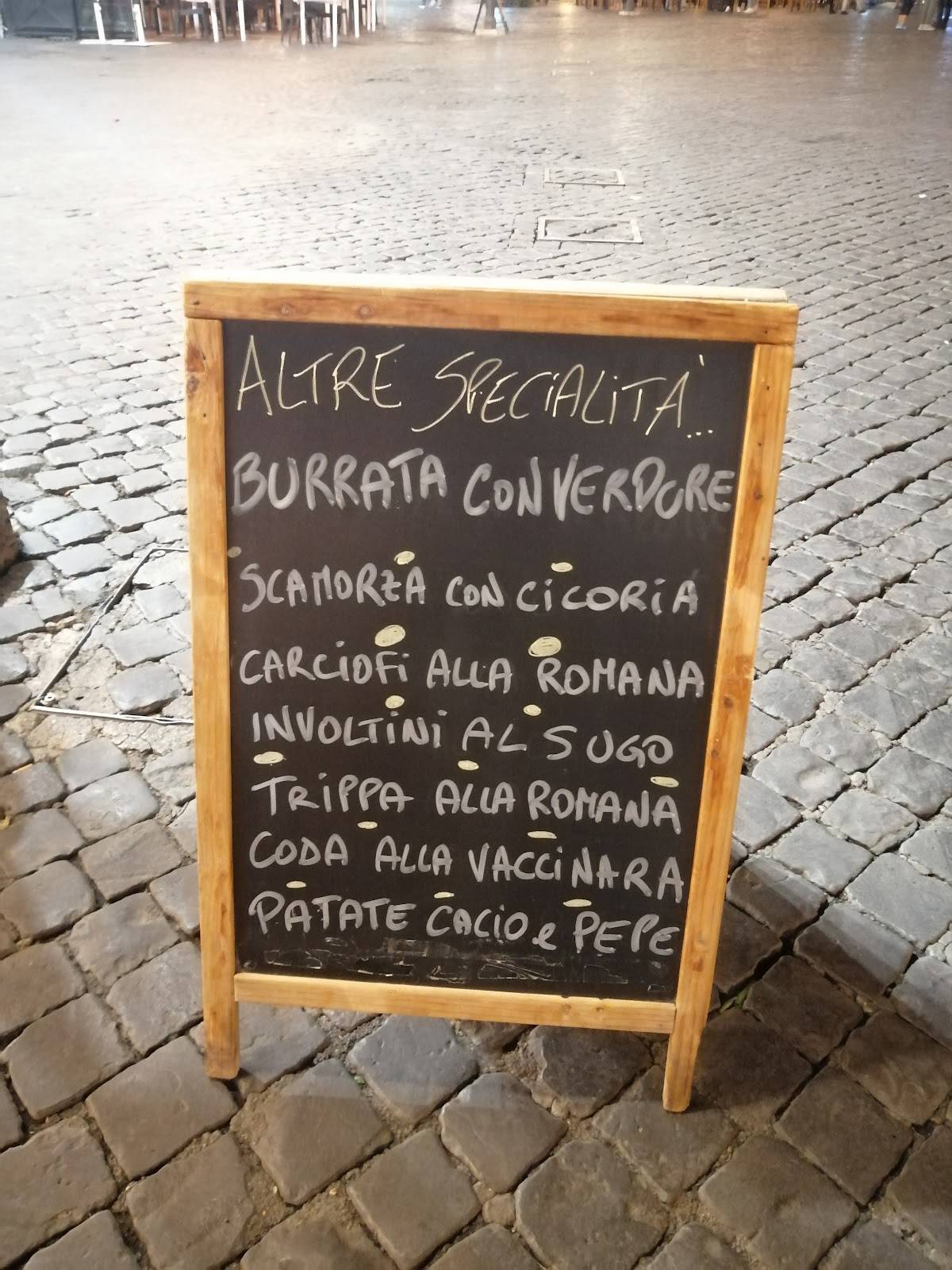 Menu at Antica Hostaria Romanesca restaurant, Rome