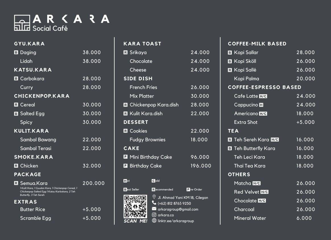 Menu at Arkara Social Café, Cilegon