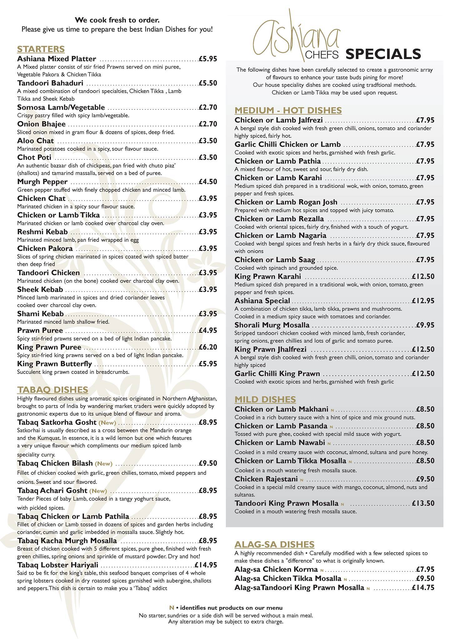 Menu at Ashiana Spice restaurant, Royston