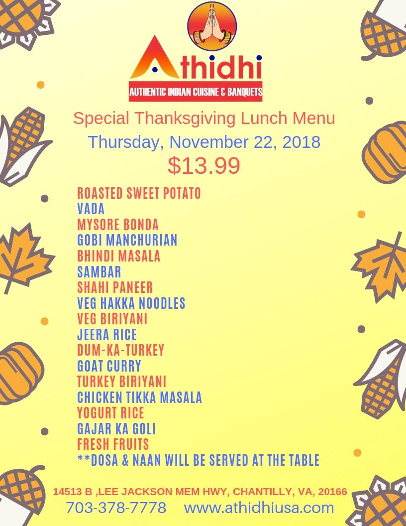Menu at Athidhi Authentic Indian Cuisine & Banquets restaurant, Chantilly