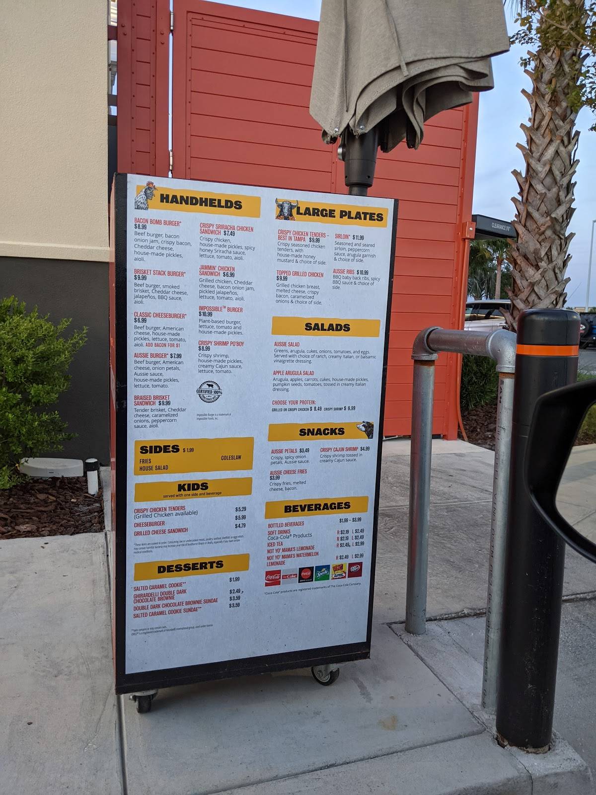 Menu at Aussie Grill restaurant, Lutz, Sierra Center Blvd