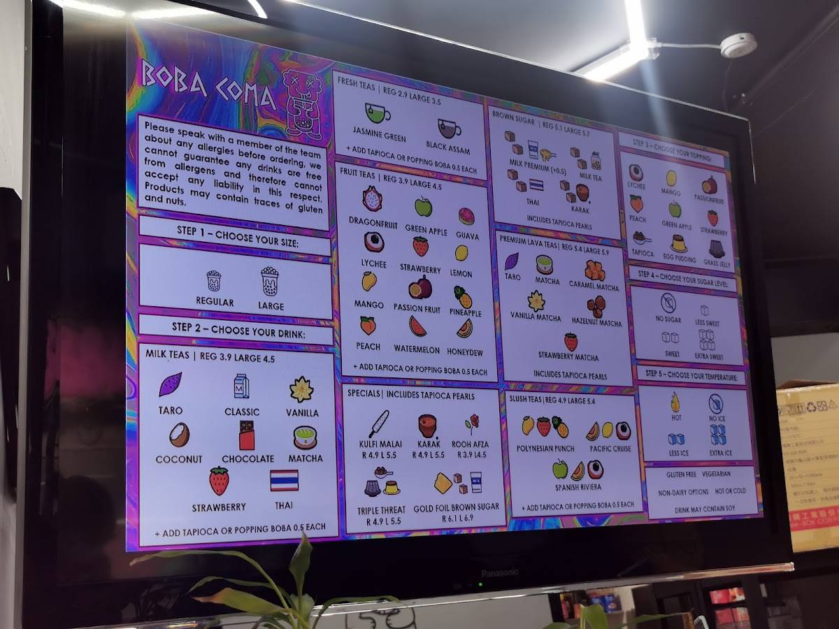 Carta de BOBA COMA Bubble Tea - Leyton, Londres