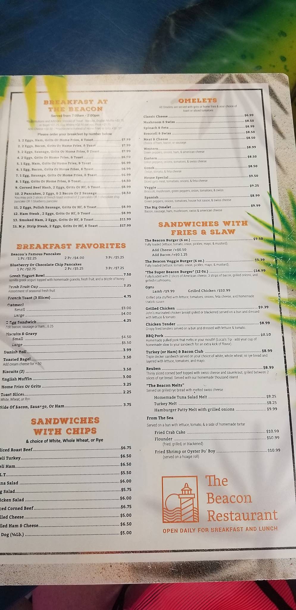 Menu at Beacon Restaurant, New Smyrna Beach