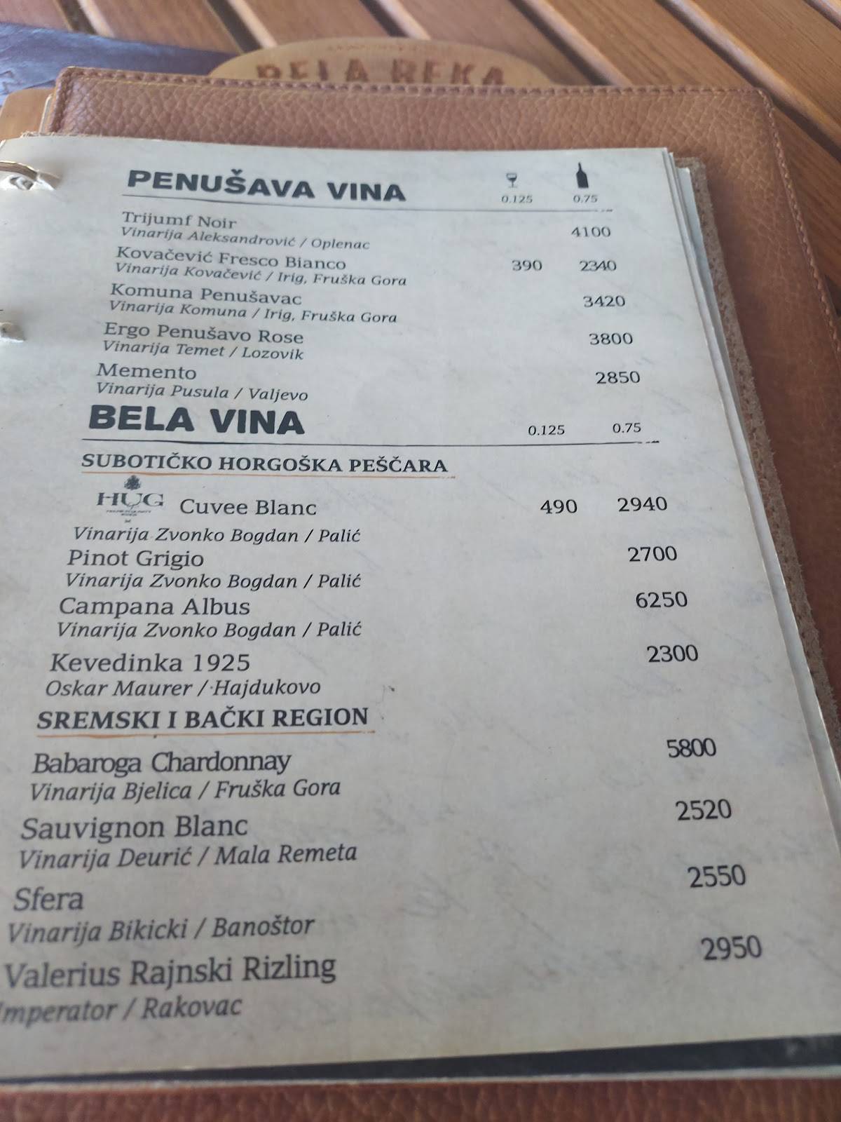 Speisekarte von Bela Reka Nacionalni Restoran restaurant, Belgrad