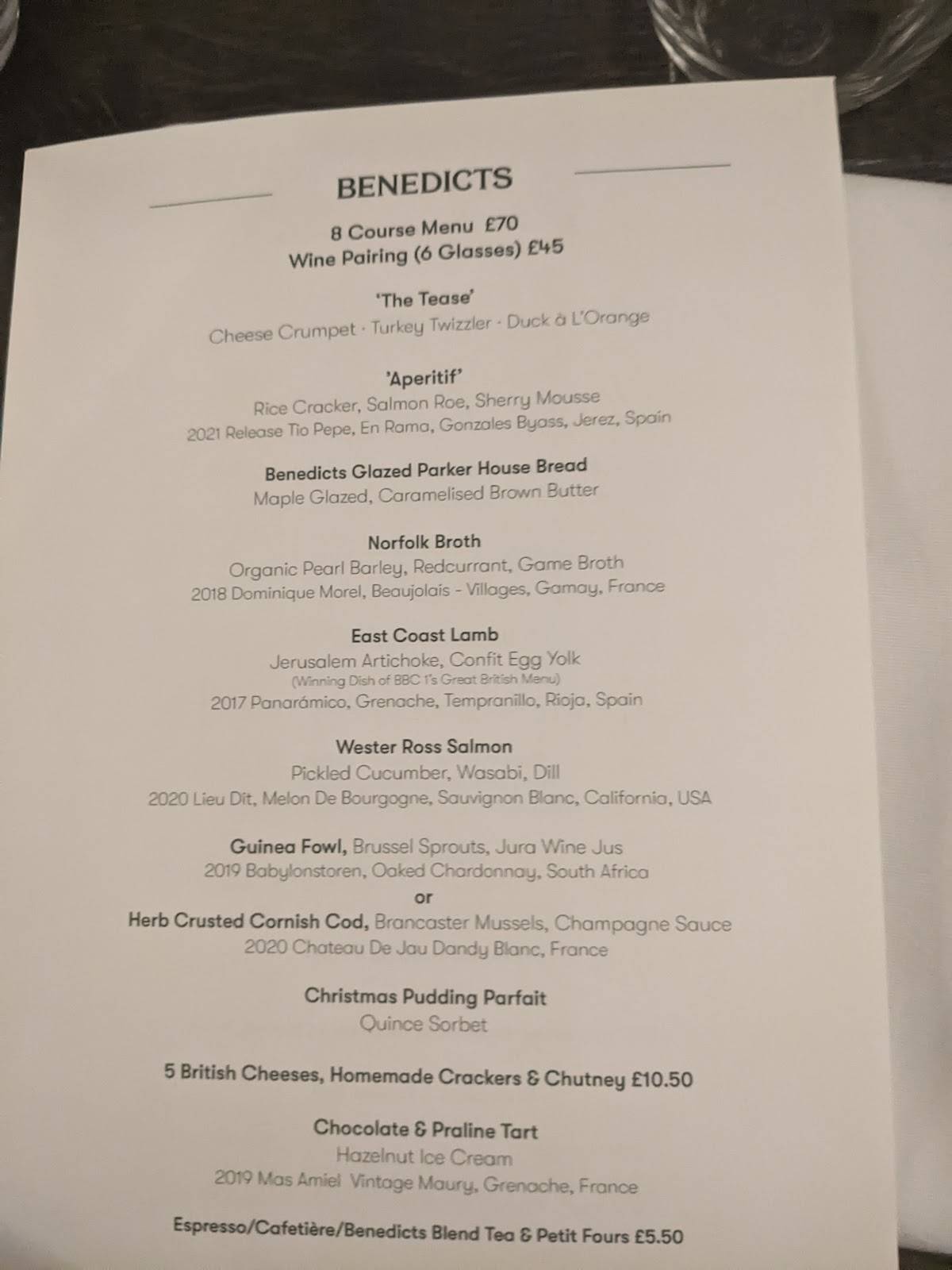 Menu at Benedicts restaurant, Norwich, 9 St Benedicts St