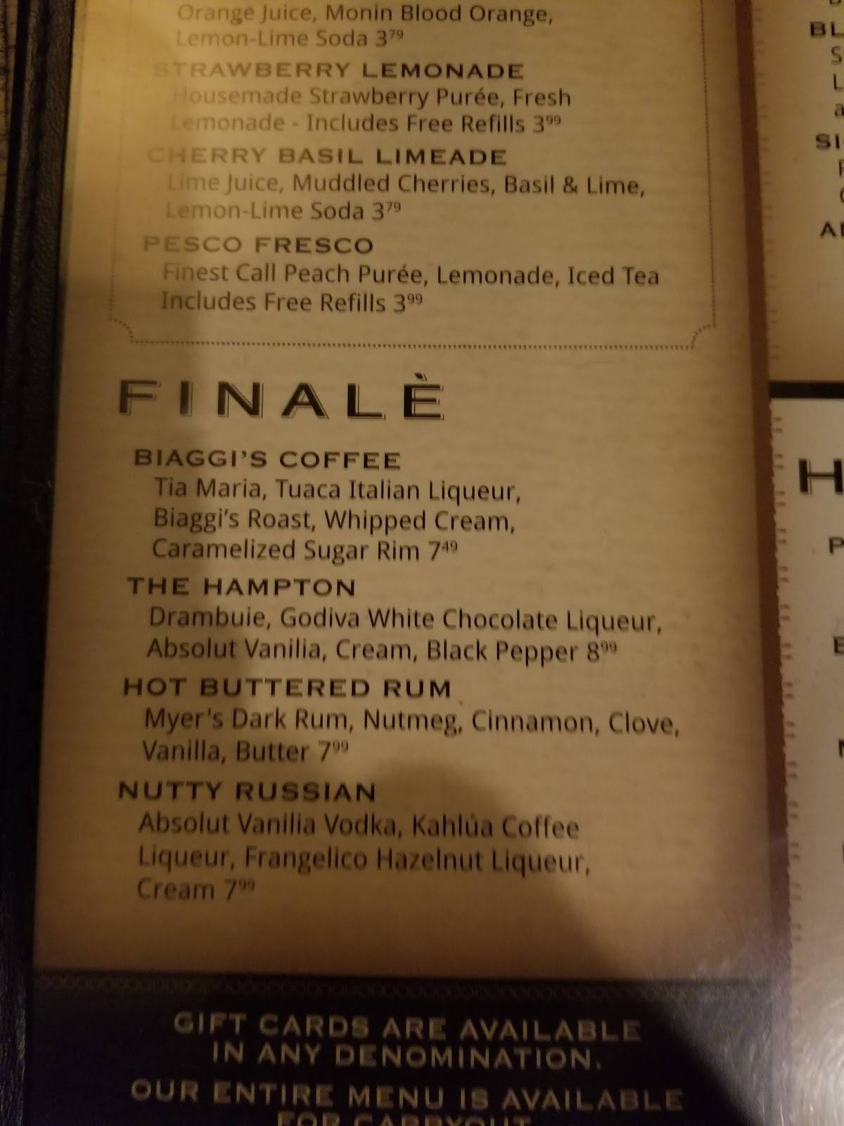 Menu at Biaggi's Ristorante Italiano restaurant, West Des Moines