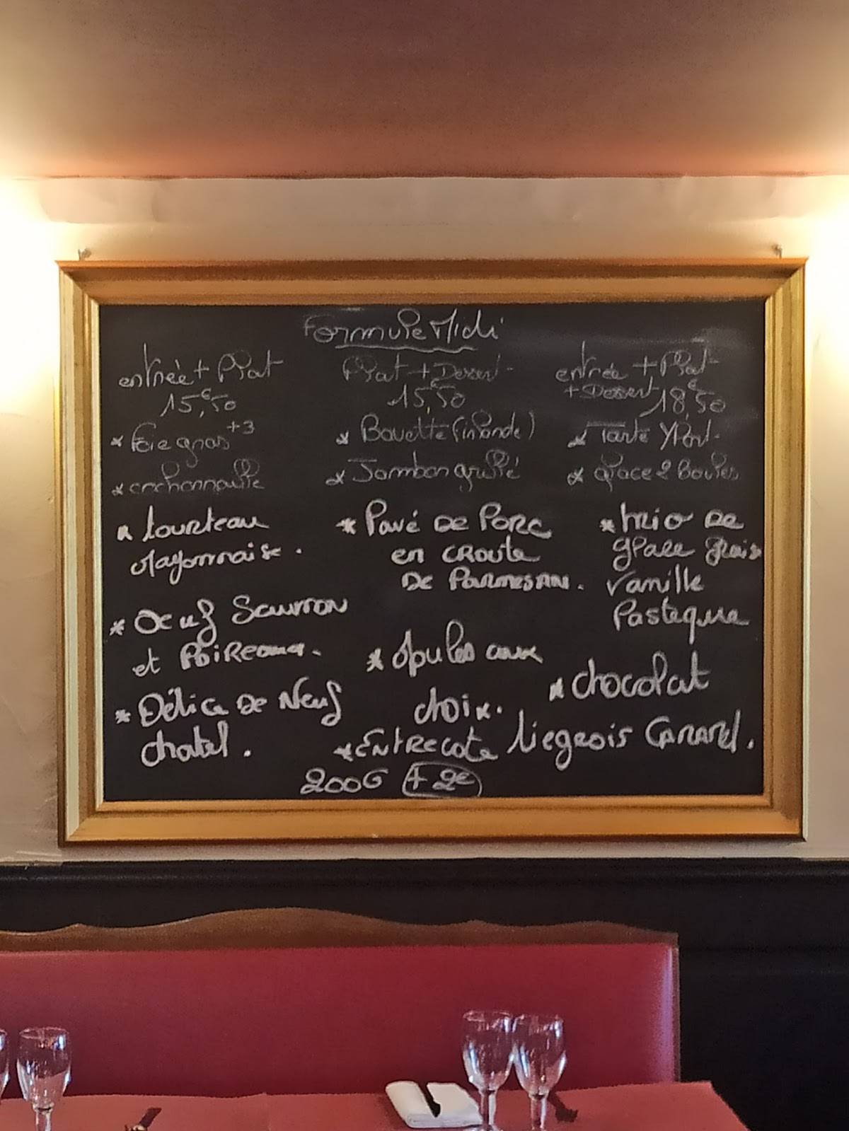 Menu au Bistrot Parisien restaurant, Le Havre