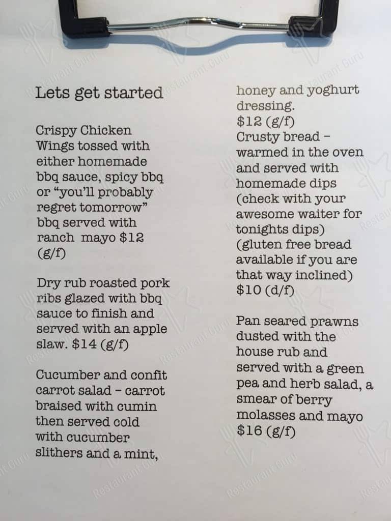 Menu at Bluebird Kitchen and Smokehouse restaurant, Warwick