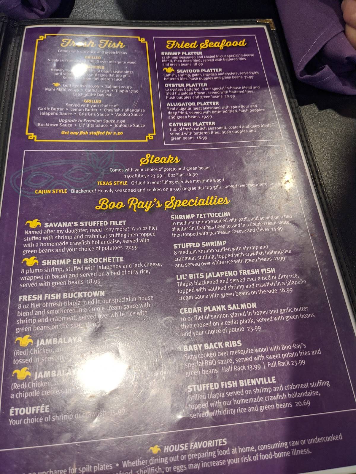 Menu at Boo-Ray's of New Orleans restaurant, Hudson Oaks, 201 Hudson ...
