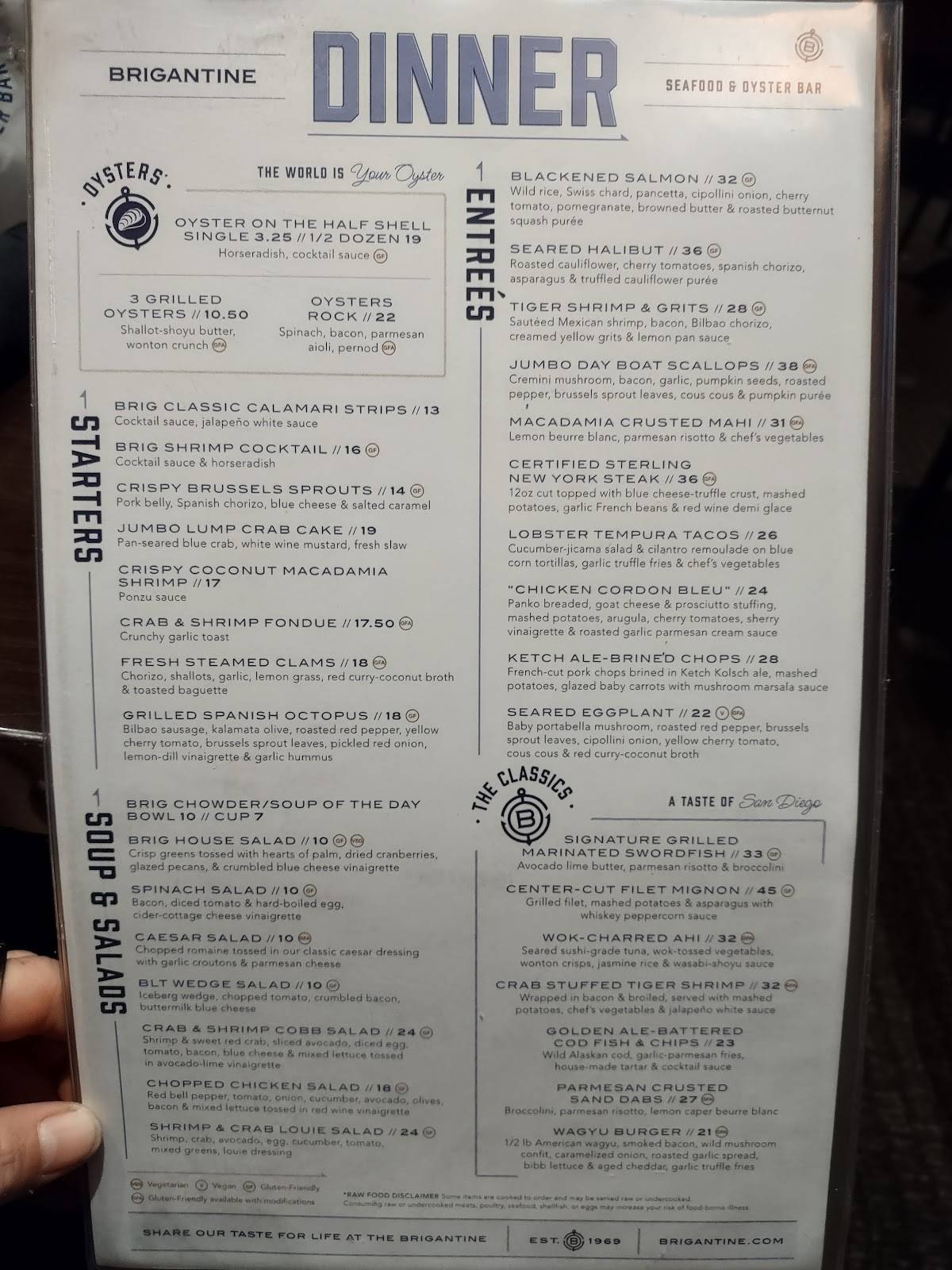 Menu at Brigantine Seafood & Oyster Bar, Poway, Poway Rd