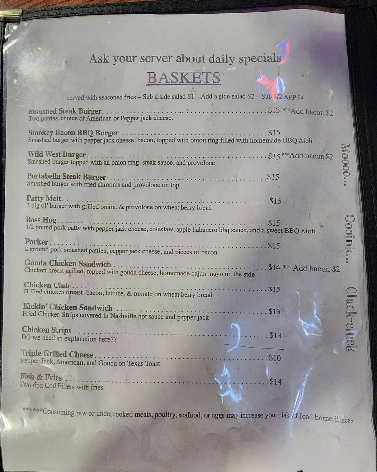 Menu at Broken Dollar Saloon restaurant, Odessa