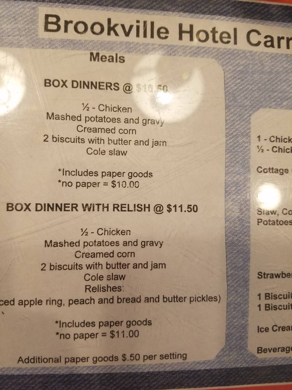 Menu at Brookville Hotel restaurant, Abilene