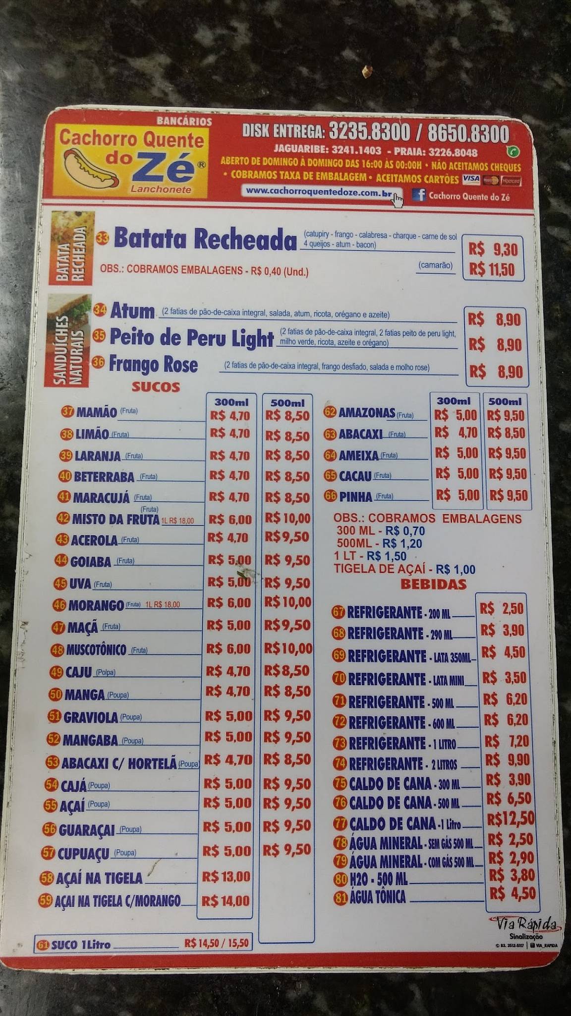 Menu em Cachorro Quente do Zé Bancarios restaurante, João Pessoa, R ...