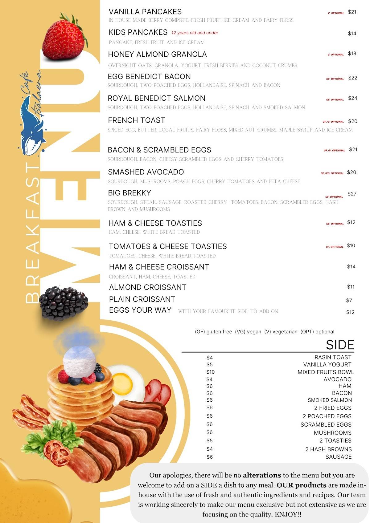 Menu at Cafe Balaena, Urangan
