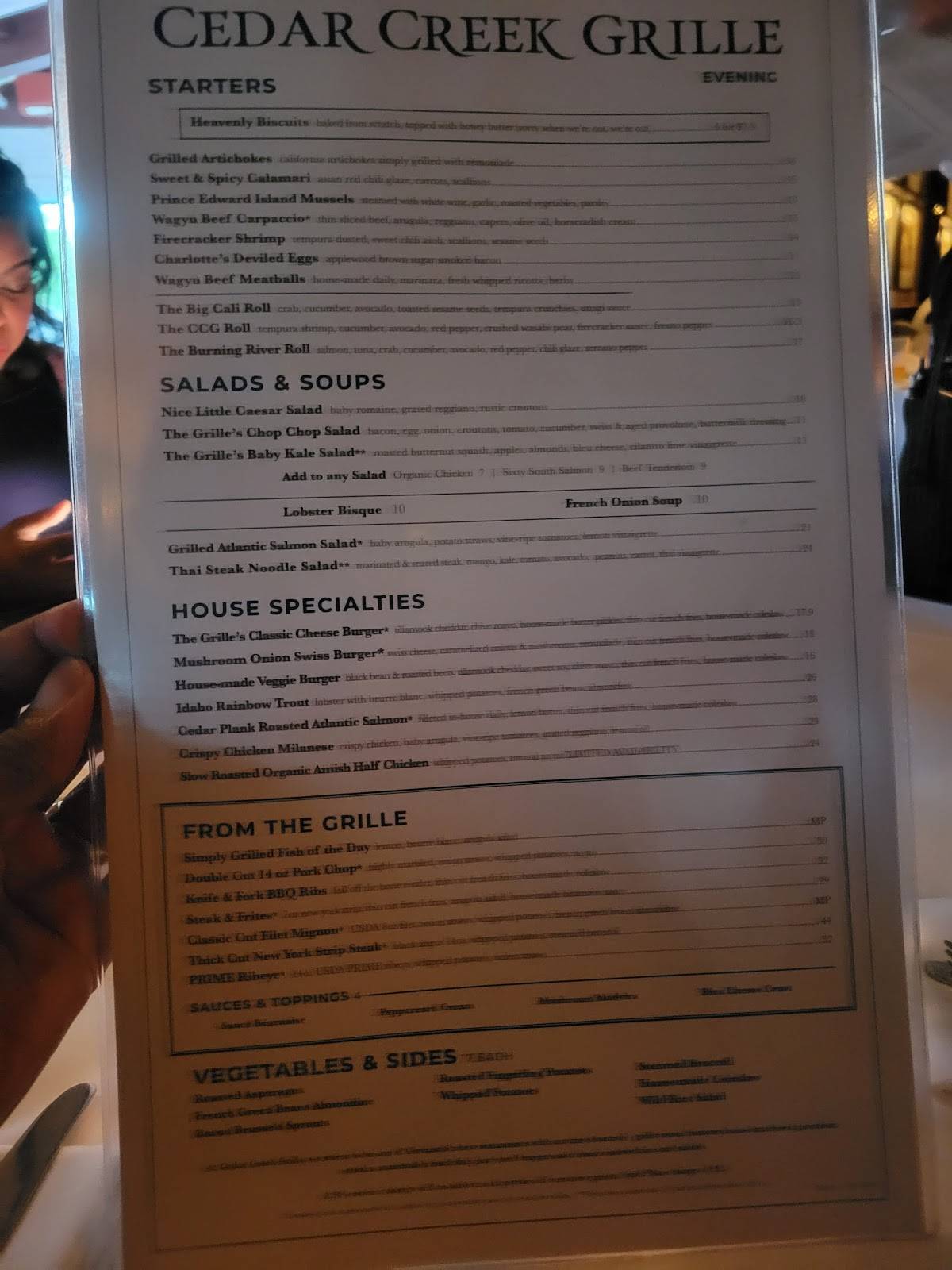 Menu at Cedar Creek Grille restaurant, Beachwood