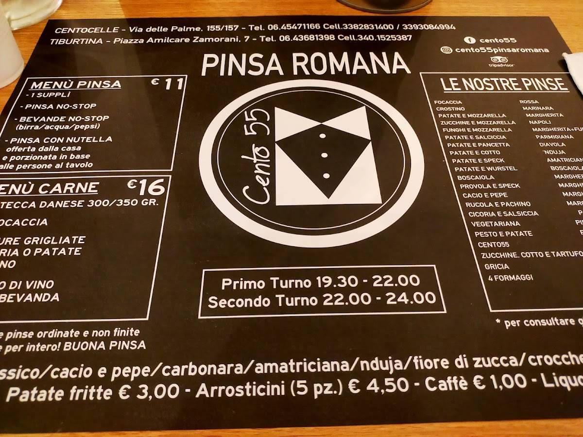 Menu da Cento55 Pinsa Romana - Tiburtina ristorante, Roma