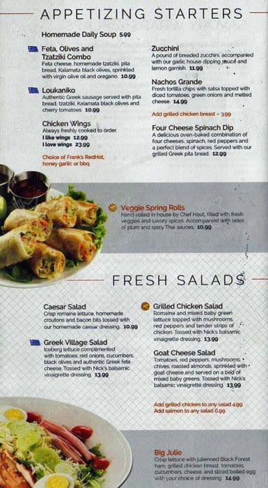 Menu at Chances R Restaurant, Ottawa
