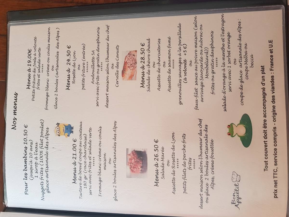 Menu at Chez BECCA restaurant, Béon