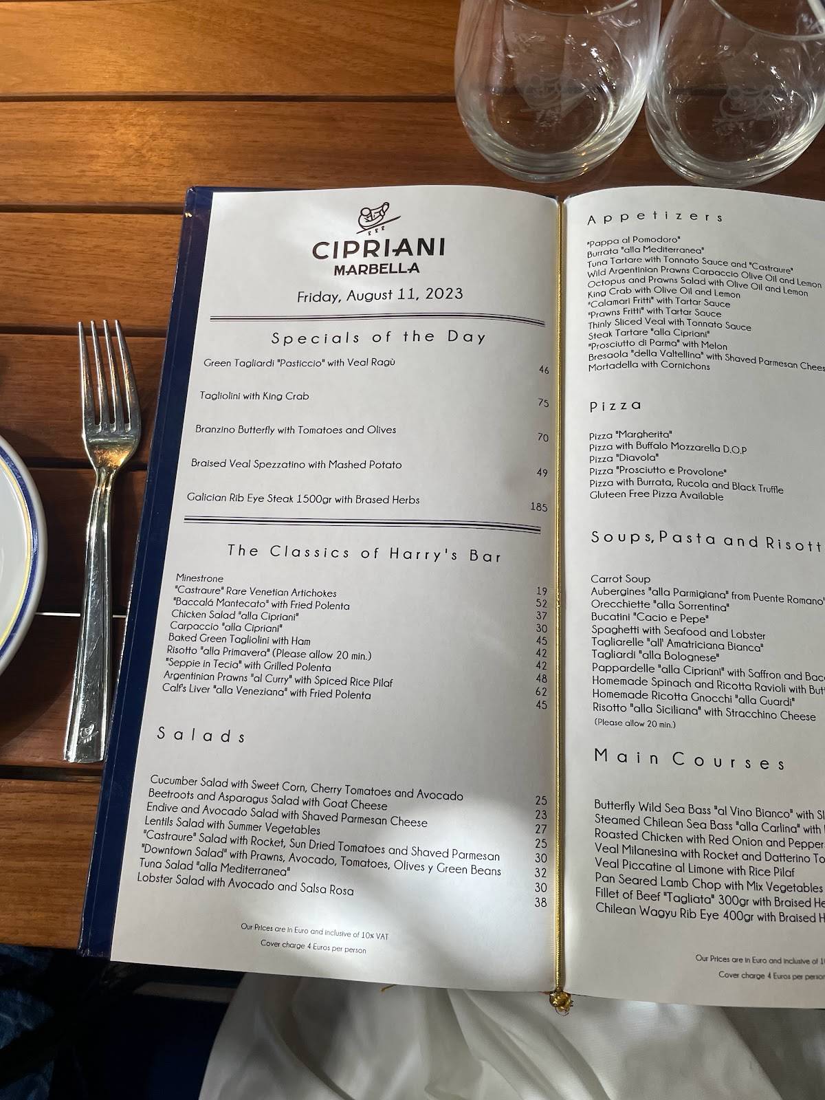 Menu at Cipriani Marbella restaurant, Marbella Menu at Cipriani Marbella restaurant, Marbella