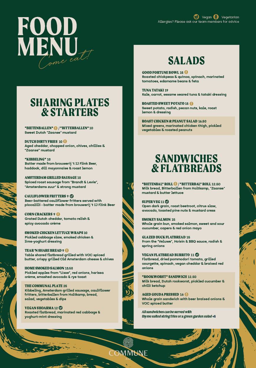 Menu at Commune Restaurant, Schiphol