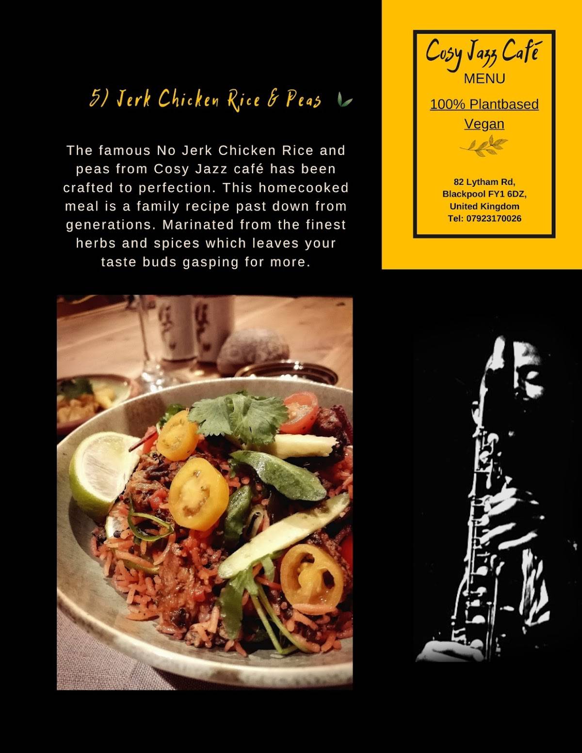 Menu at Cosy Jazz Café cafe, Blackpool