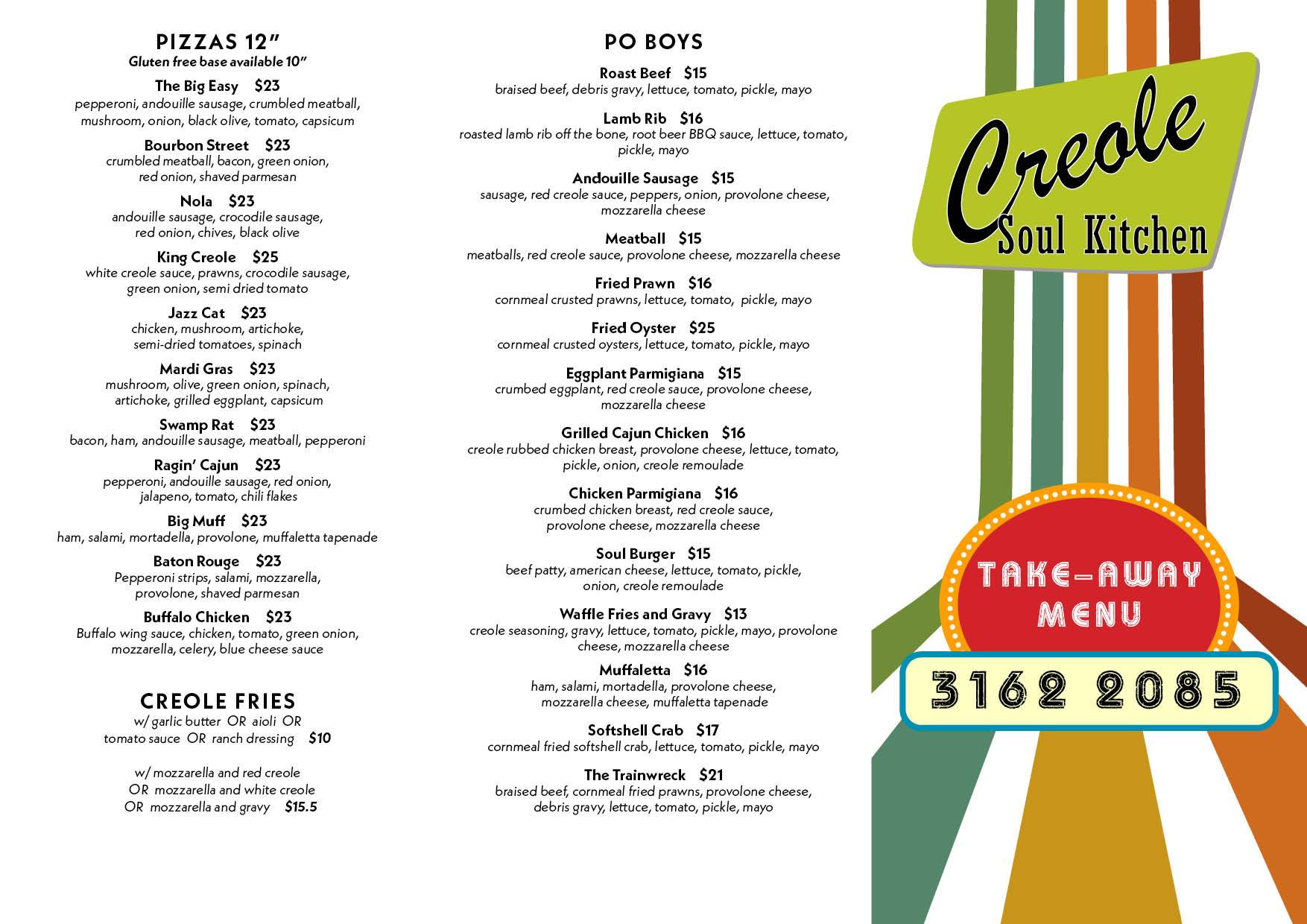 Menu at Creole Soul Kitchen restaurant, Spring Hill