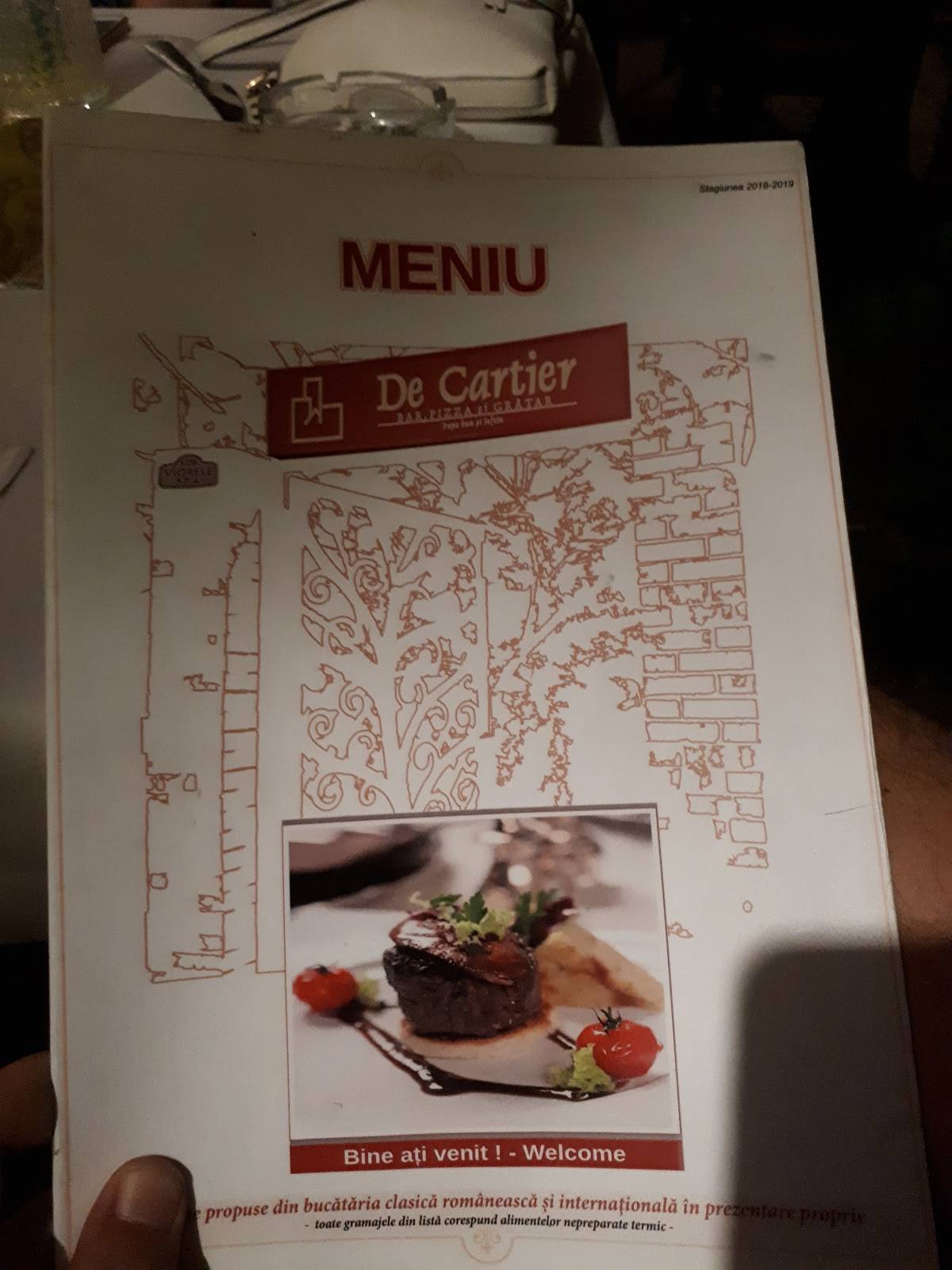 Menu at De cartier, Bucharest, Strada Viorele 57