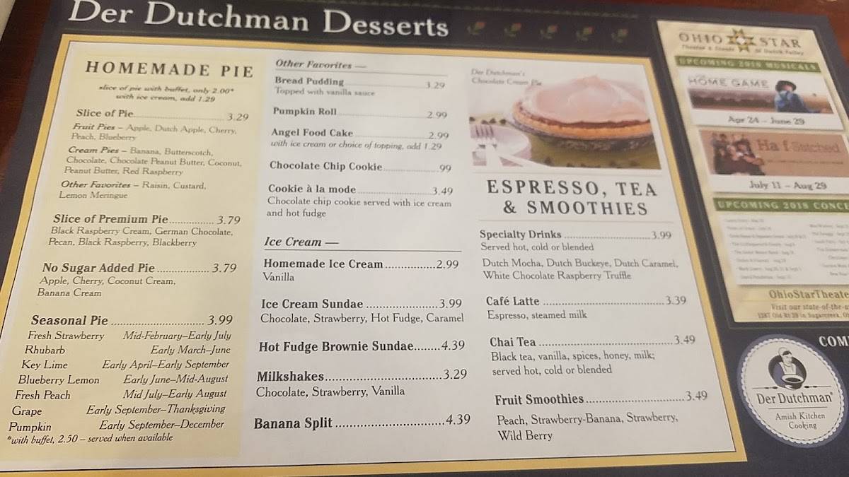 Menu at Der Dutchman restaurant, Plain City