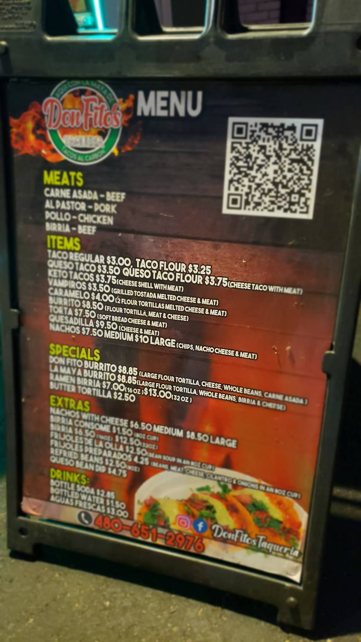 Menu at Don Fitos Taqueria restaurant, Gilbert
