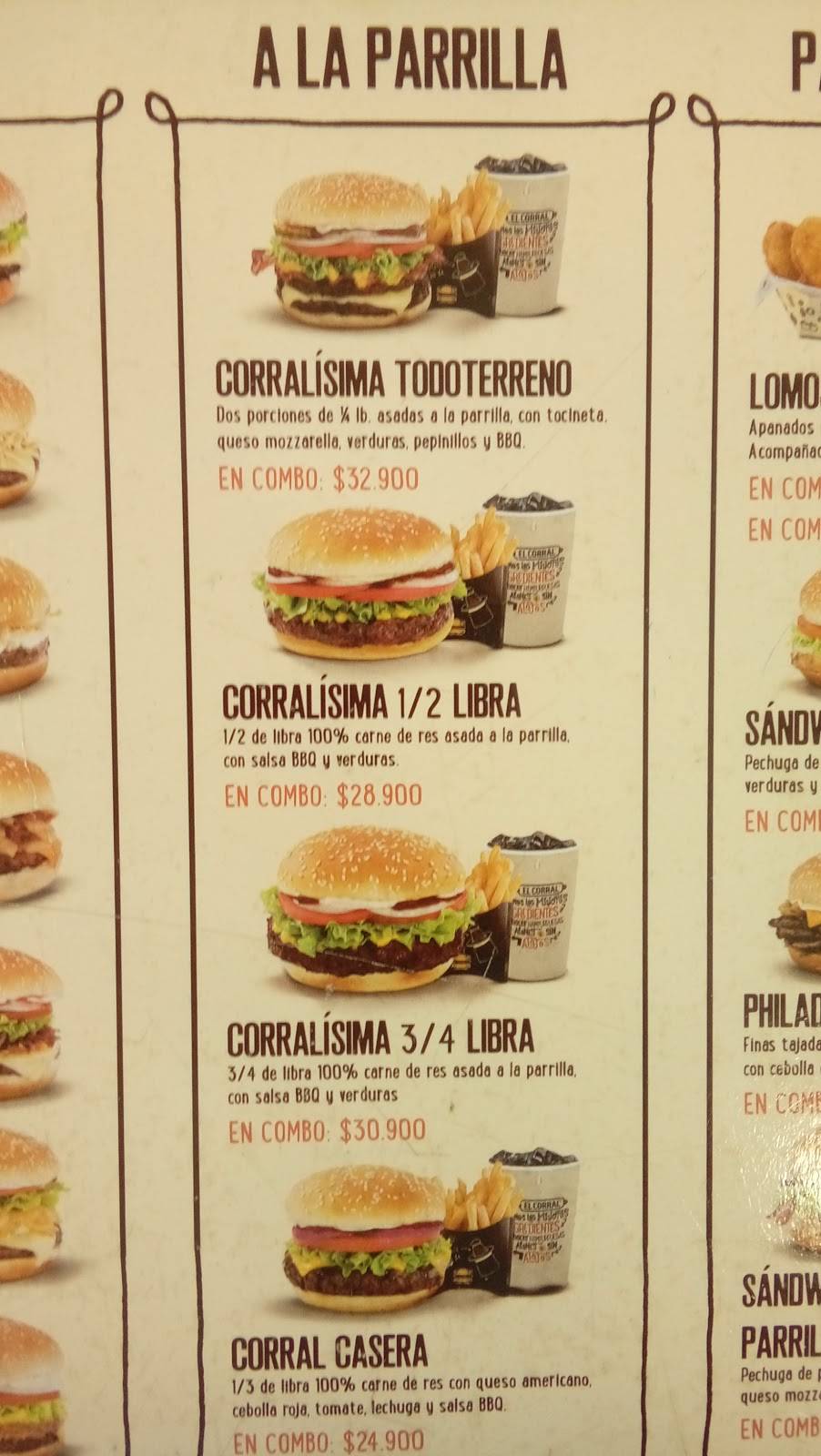 Carta del restaurante El Corral Viva Villavicencio, Villavicencio