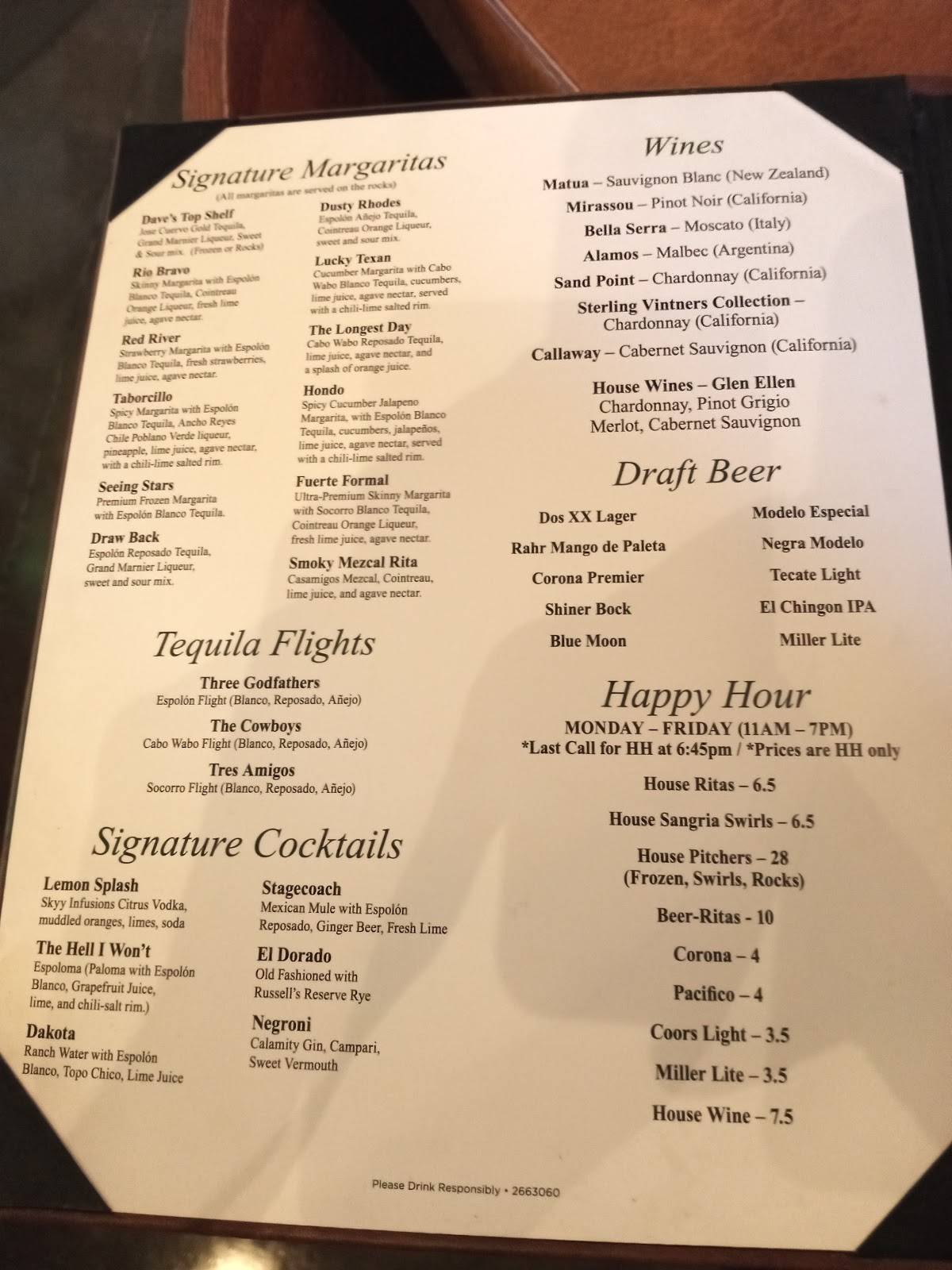 Menu at El Gabacho Tex-Mex Grill restaurant, Arlington