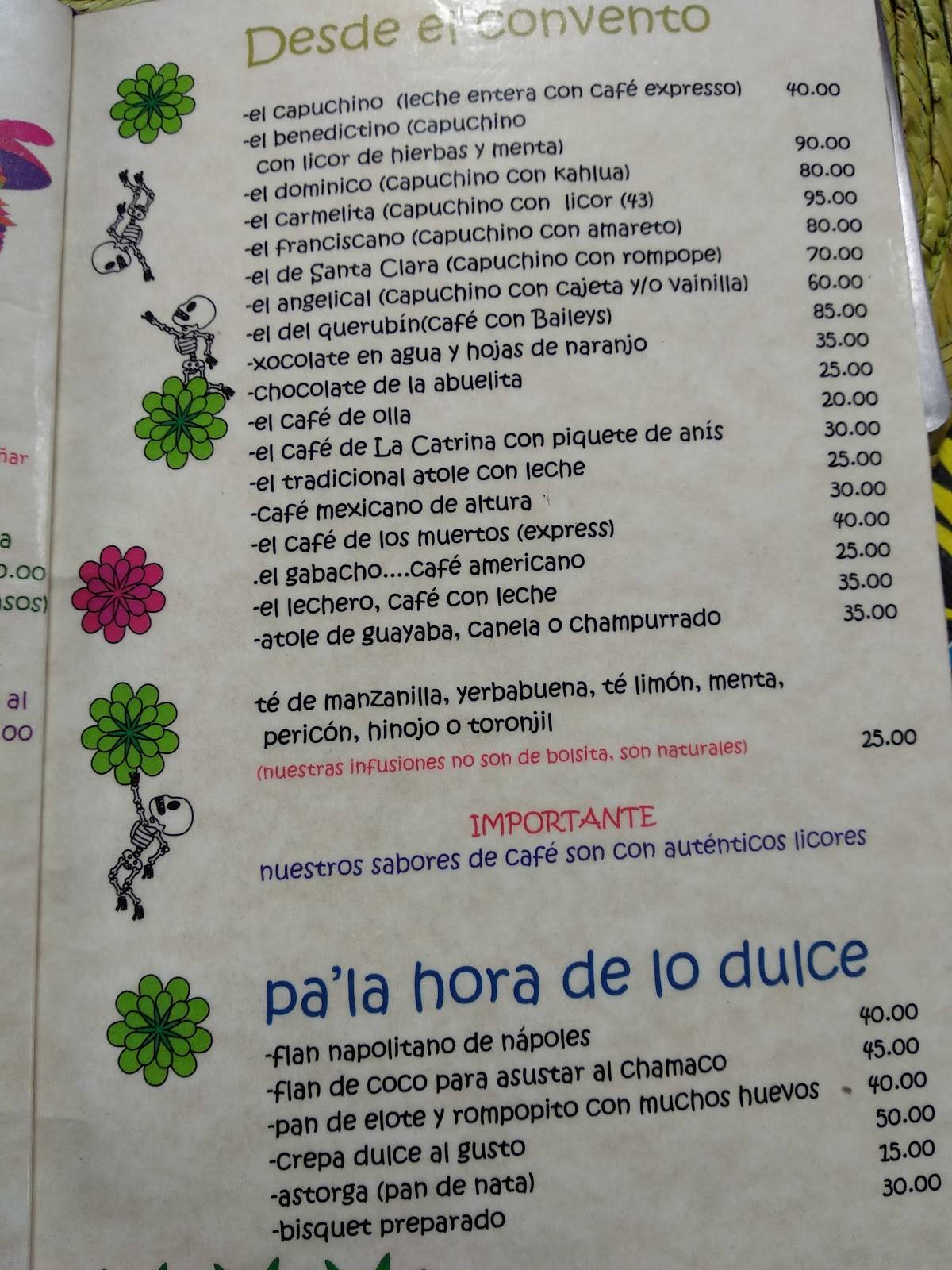 Carta del restaurante El Rincón del La Catrina, Tepotzotlán, Calle ...