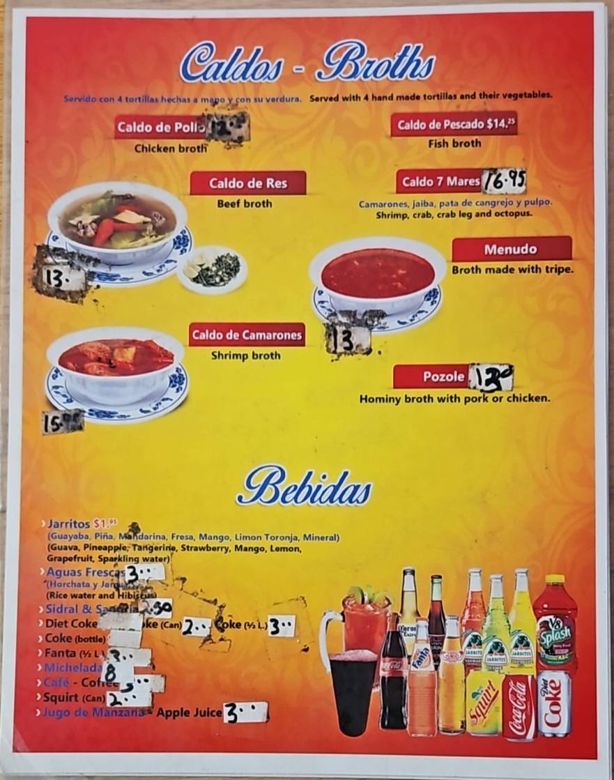 Menu at El Tule Taqueria restaurant, Woodburn