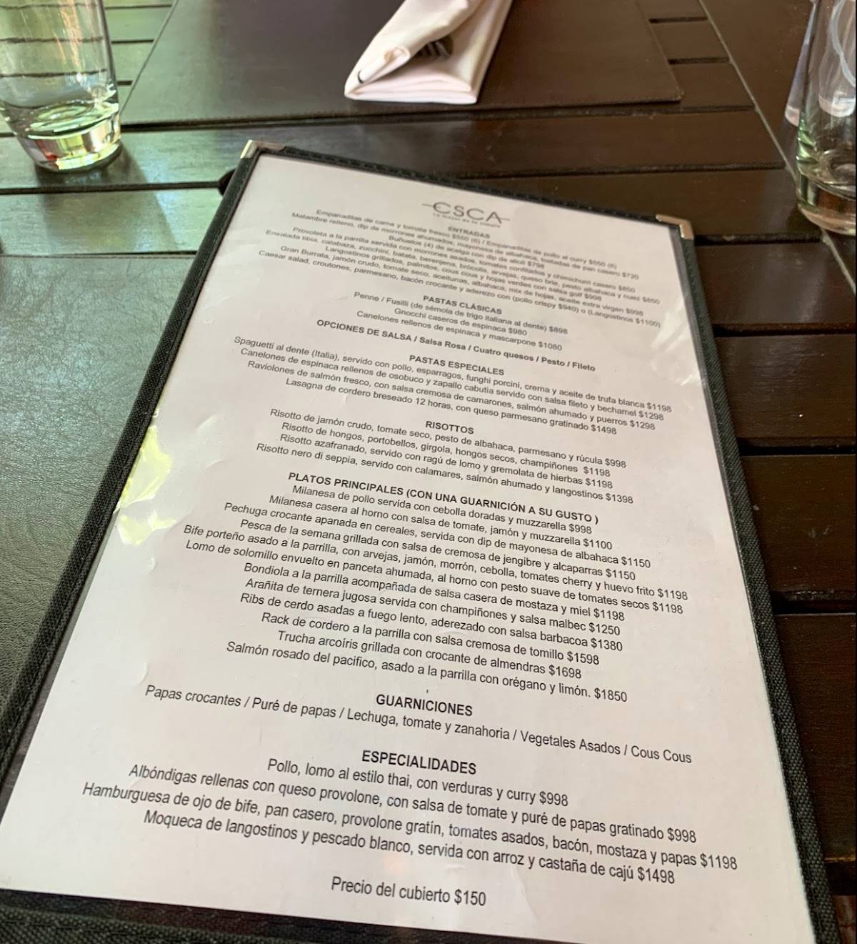 Menu at Esca restaurant, Ciudad Jardin Lomas de Palomar