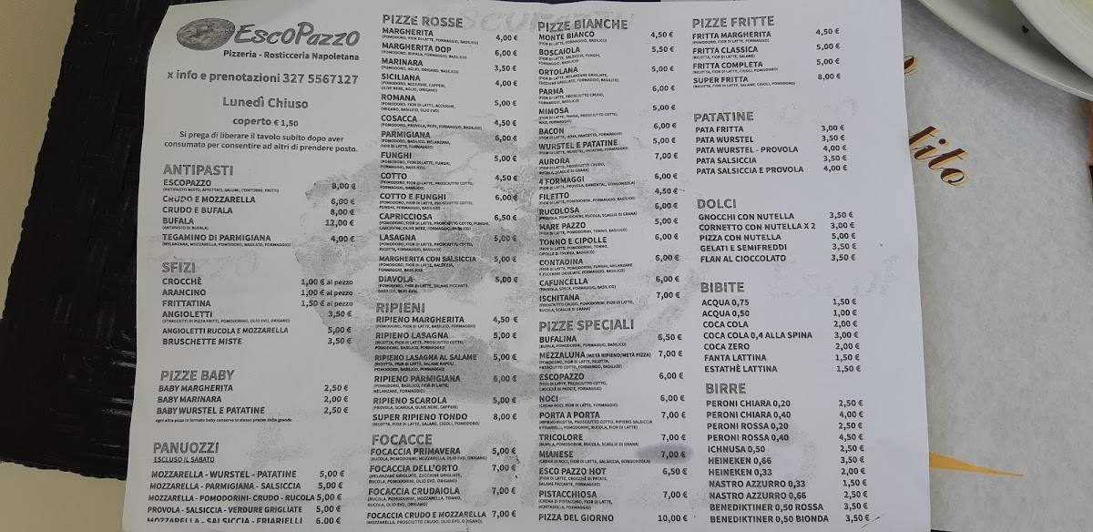 Menu at Esco pazzo san giorgio del sannio restaurant, San Giorgio del ...