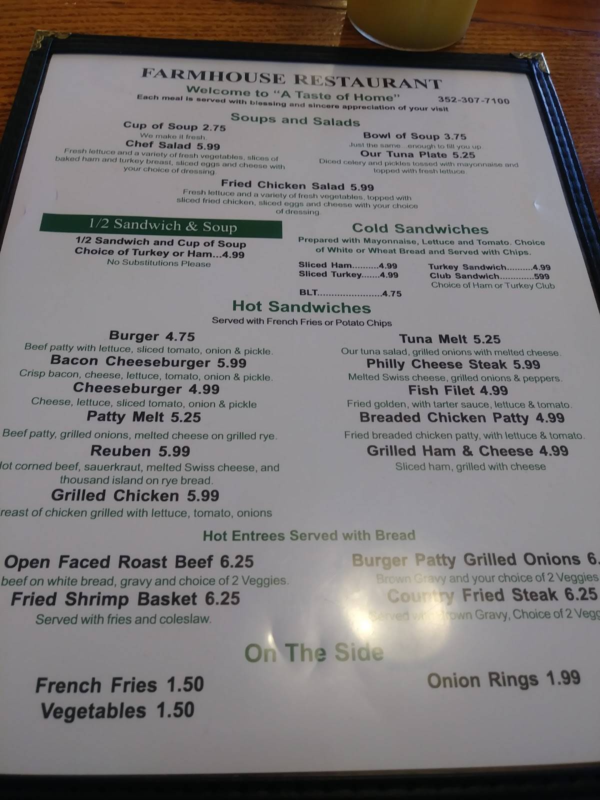 Menu at Farmhouse Restaurant, Belleview