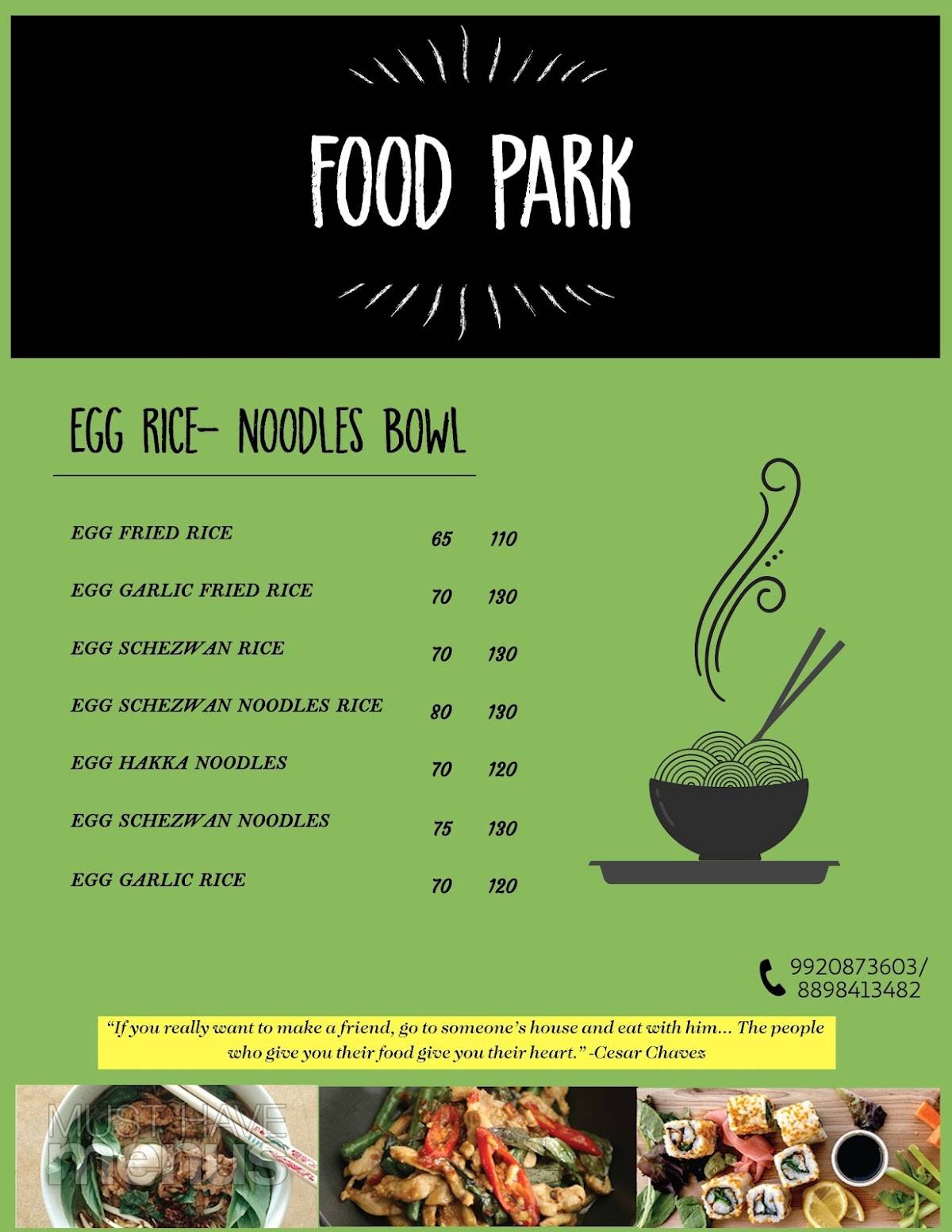 Menu at Food Park, Dombivli