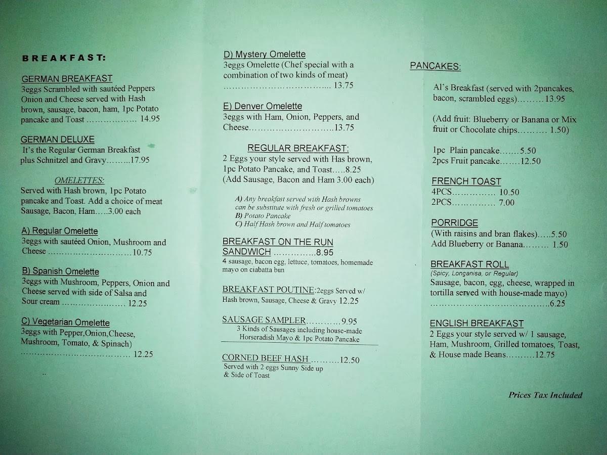 Menu at Fraser Park Restaurant, Burnaby