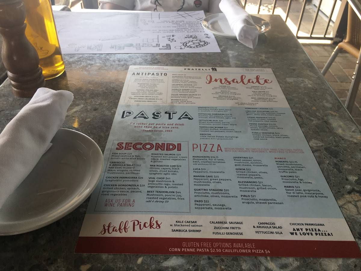 Menu at Fratelli Kanata restaurant, Ottawa, 499 Terry Fox Dr