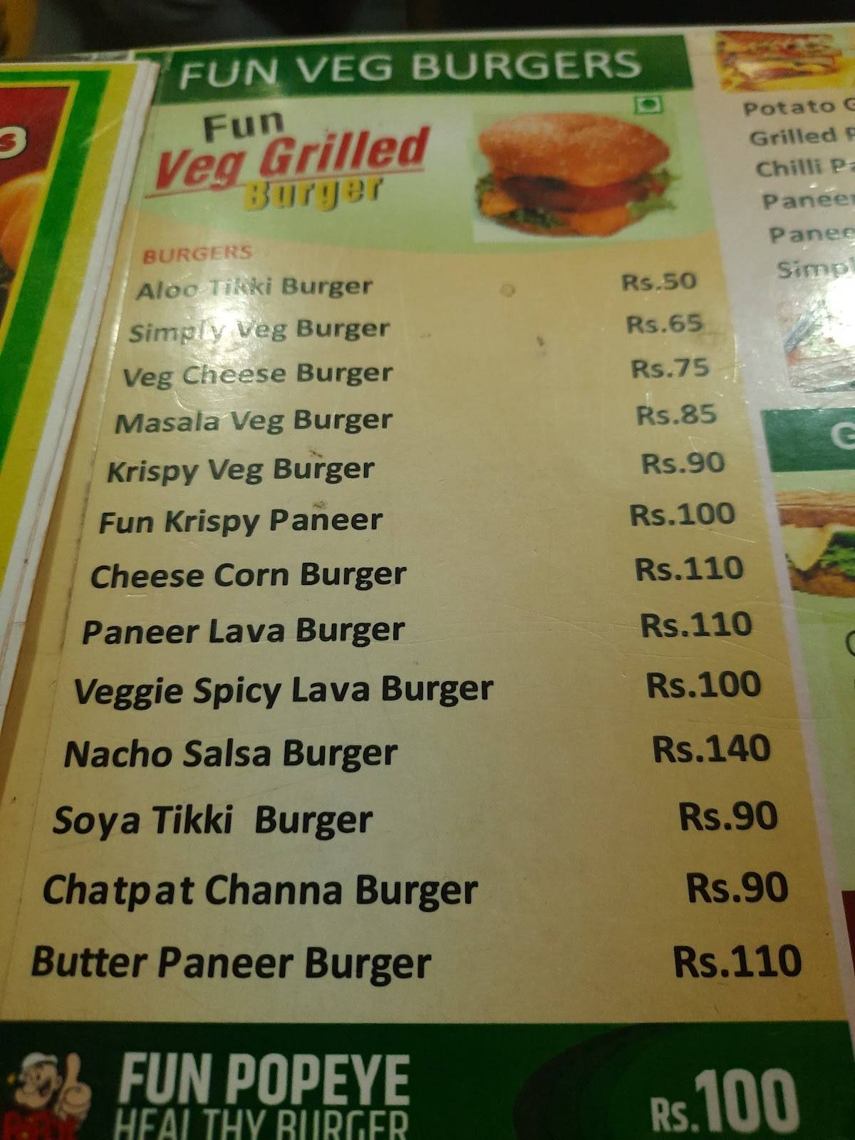 Menu at Fun Bytes, Lalitpur