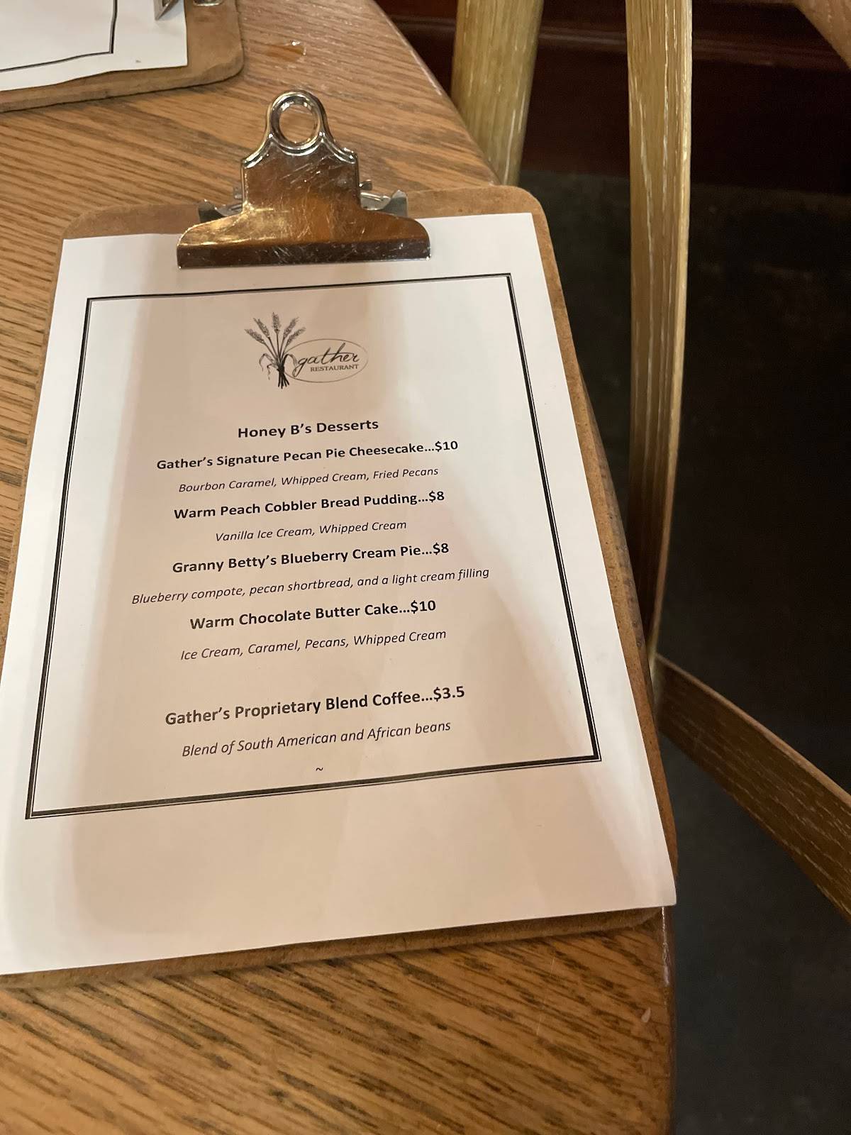 Menu at Gather Restaurant, Atmore