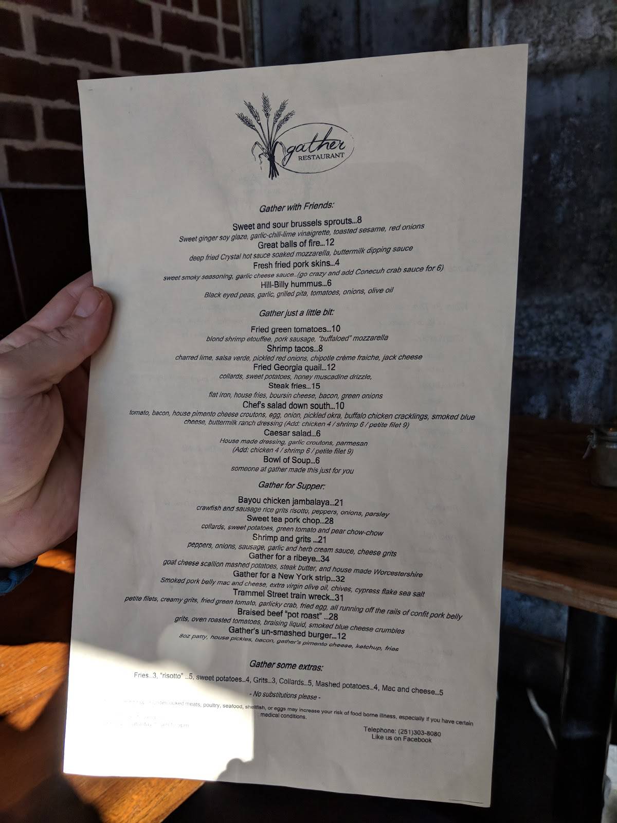 Menu at Gather Restaurant, Atmore