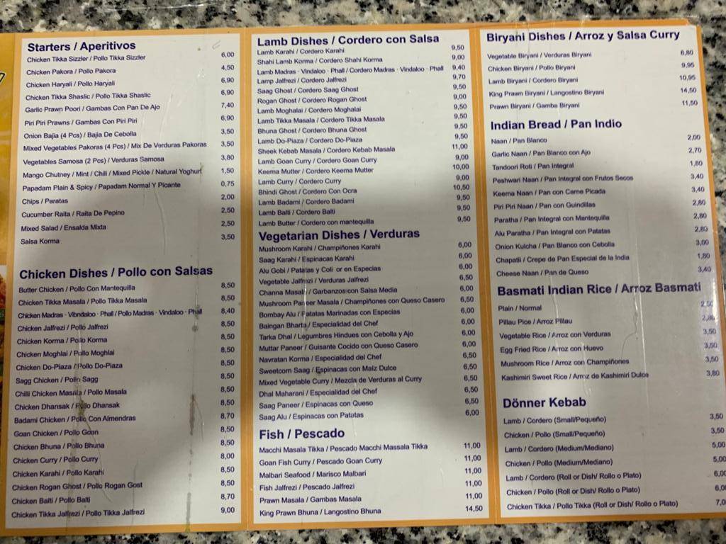Menu at Golden View restaurant, Pueblo Nuevo