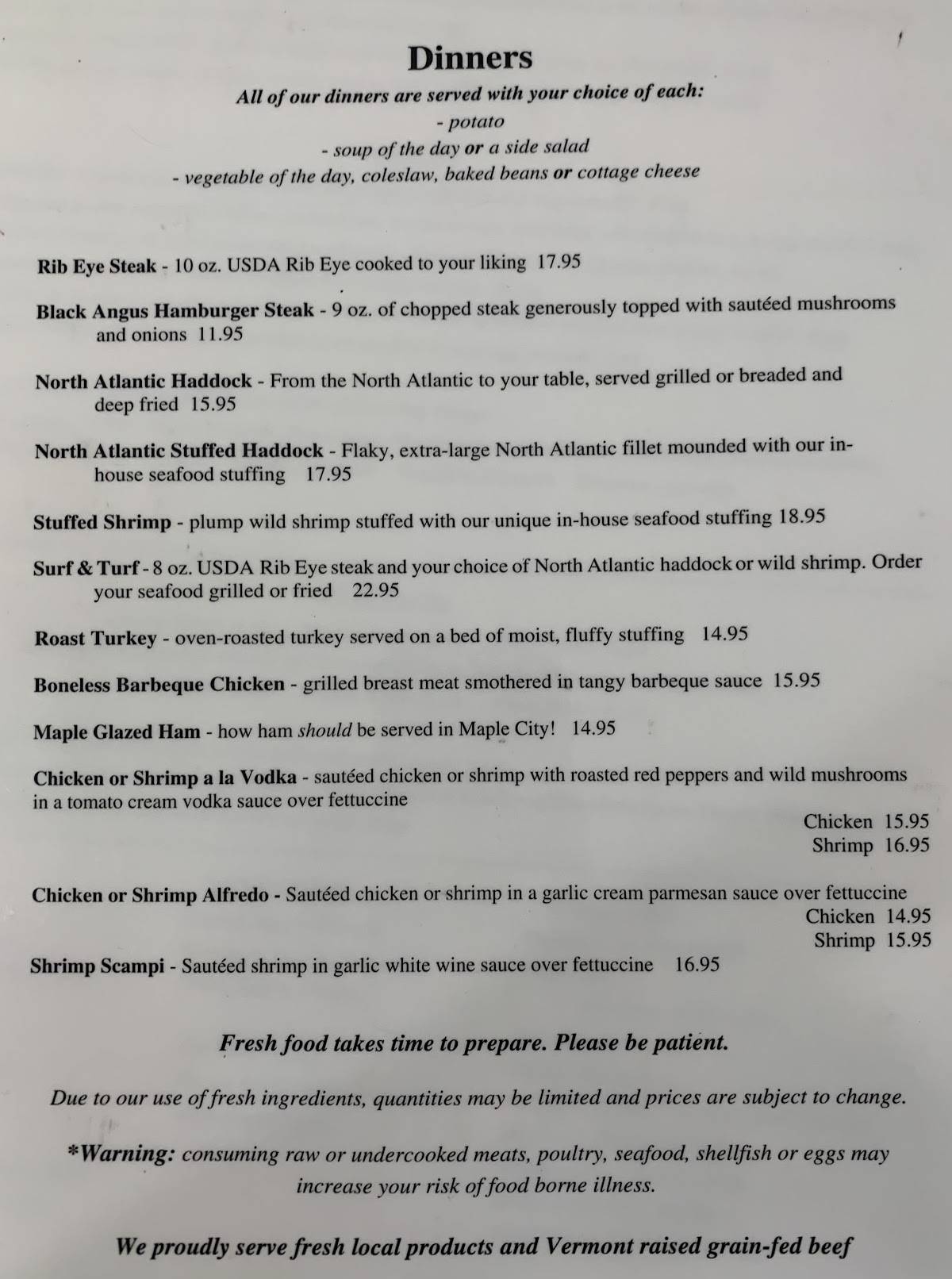 Menu at Green Mountain Eatery restaurant, Saint Albans City