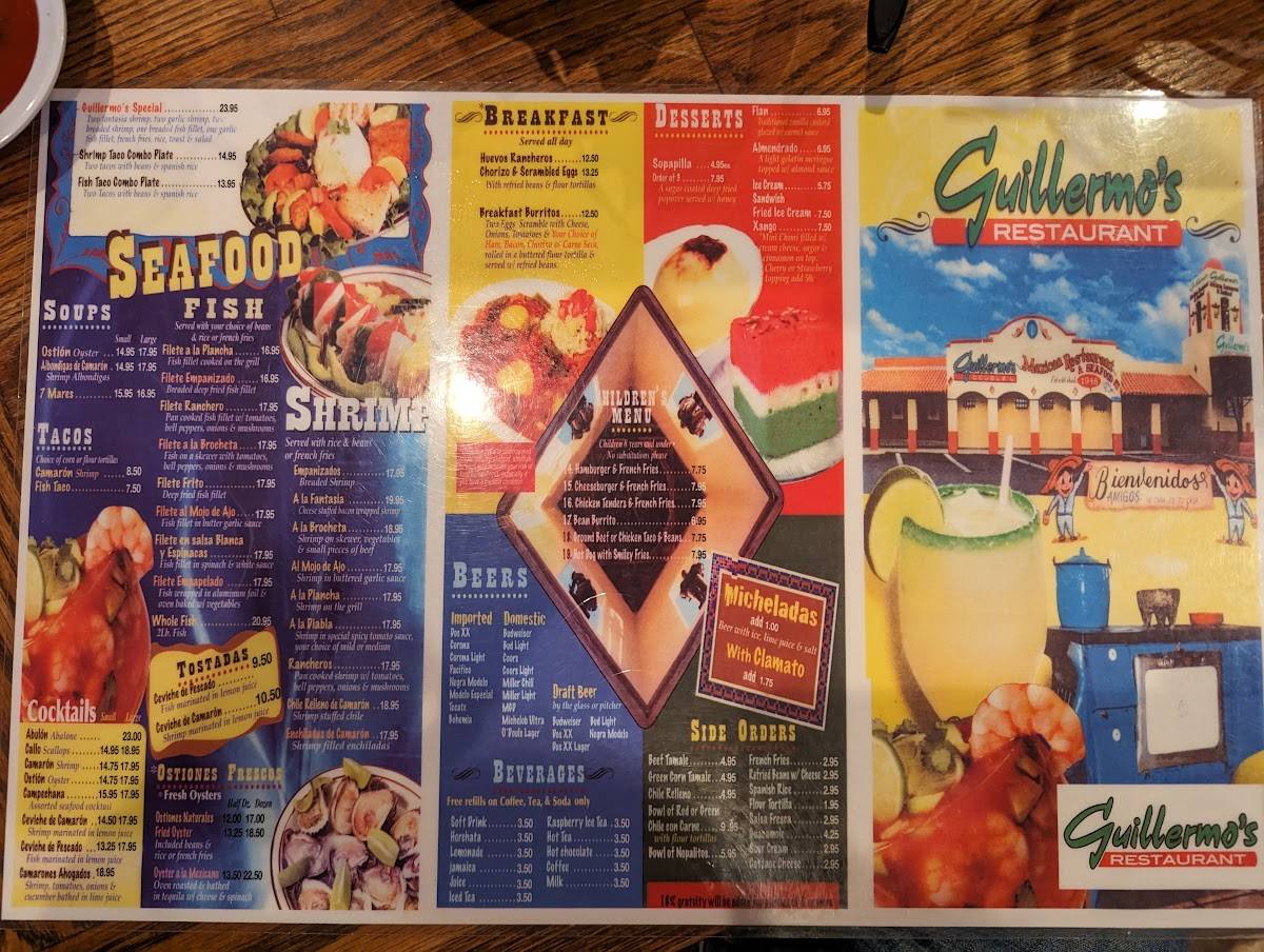 Menu at Guillermo's Double L restaurant, Tucson