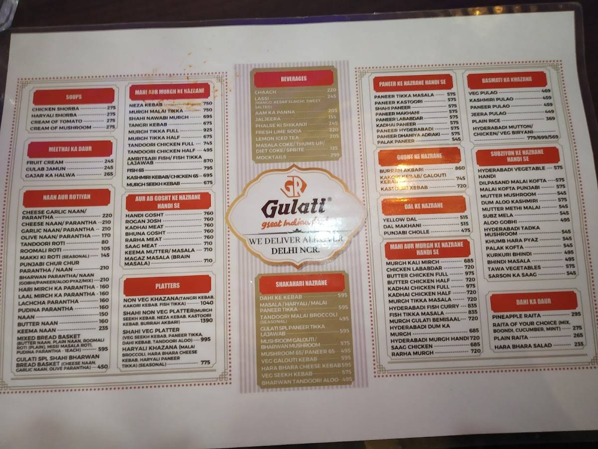 Menu at Gulati Restaurant, Pandara Road, New Delhi, 6