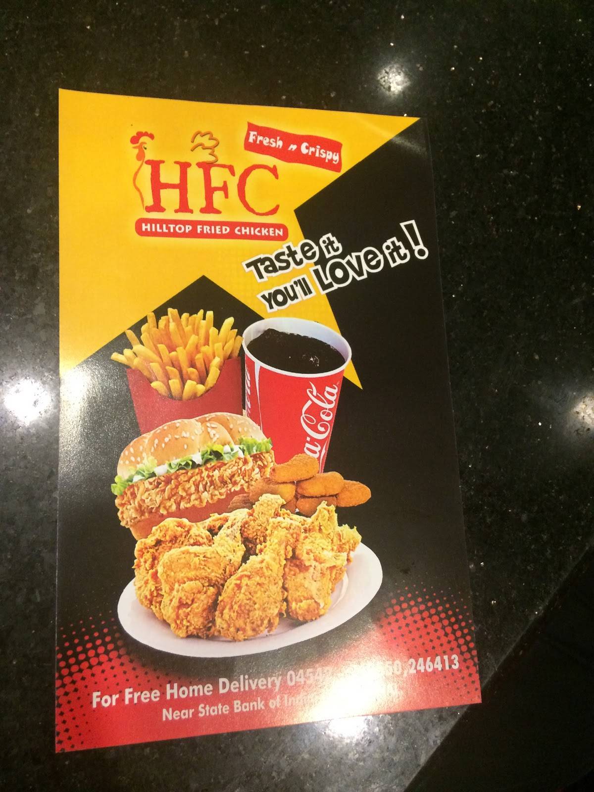 Menu at HFC (Hilltop Fried Chicken), Kodaikanal, 6FPV+99R
