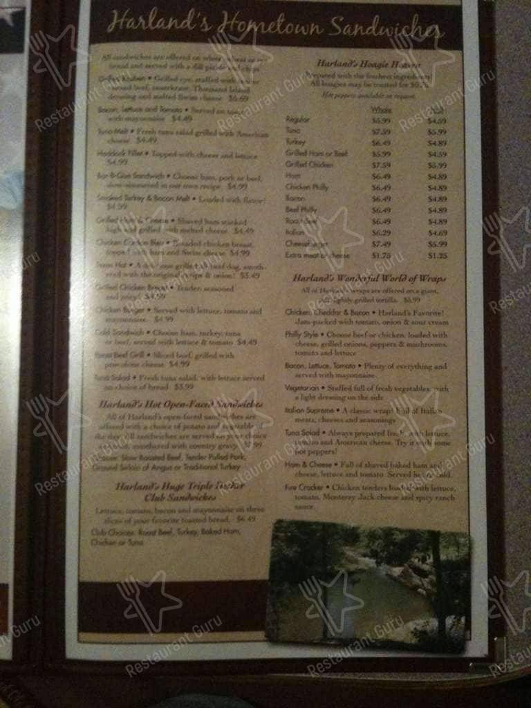 Menu at Harland's restaurant, Wellsboro