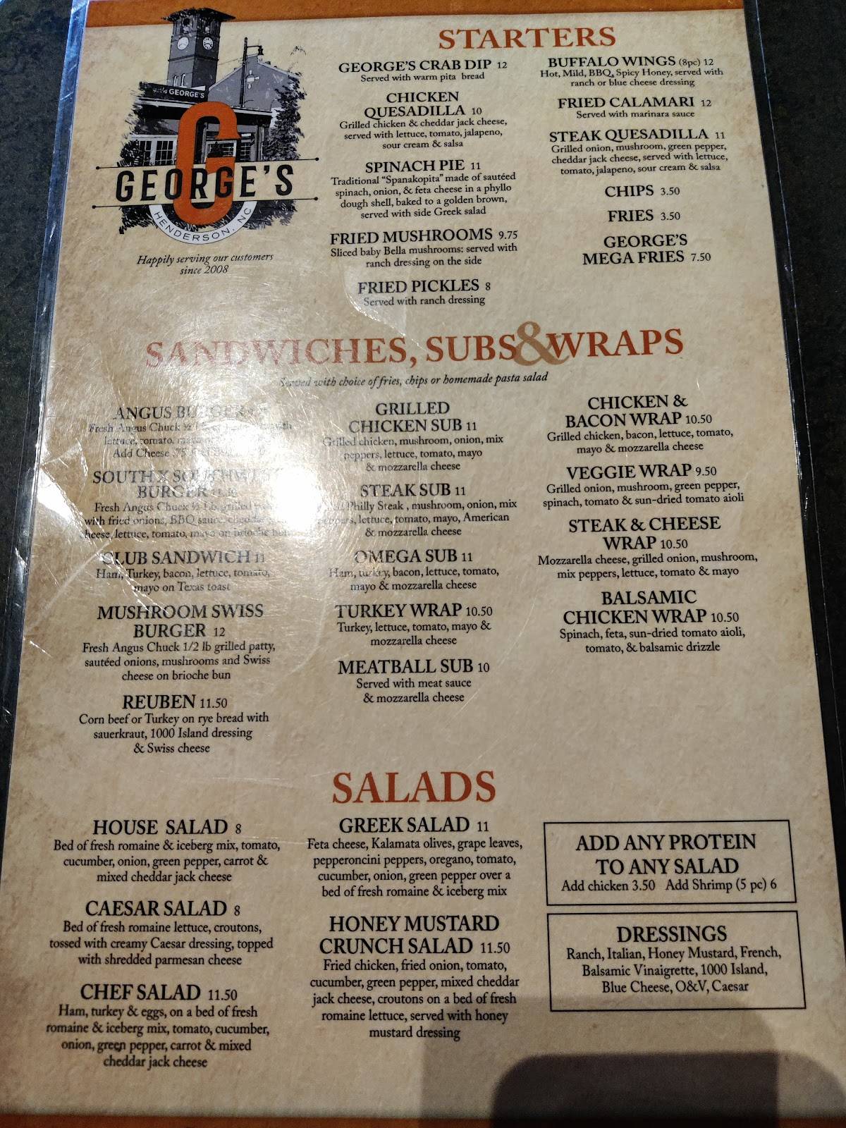 Menu at Henderson George's Restaurant, Henderson