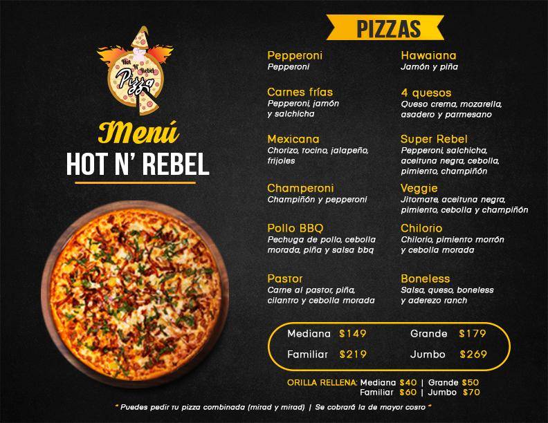 Carta del restaurante Rebel Pizza, San Pedro Martir